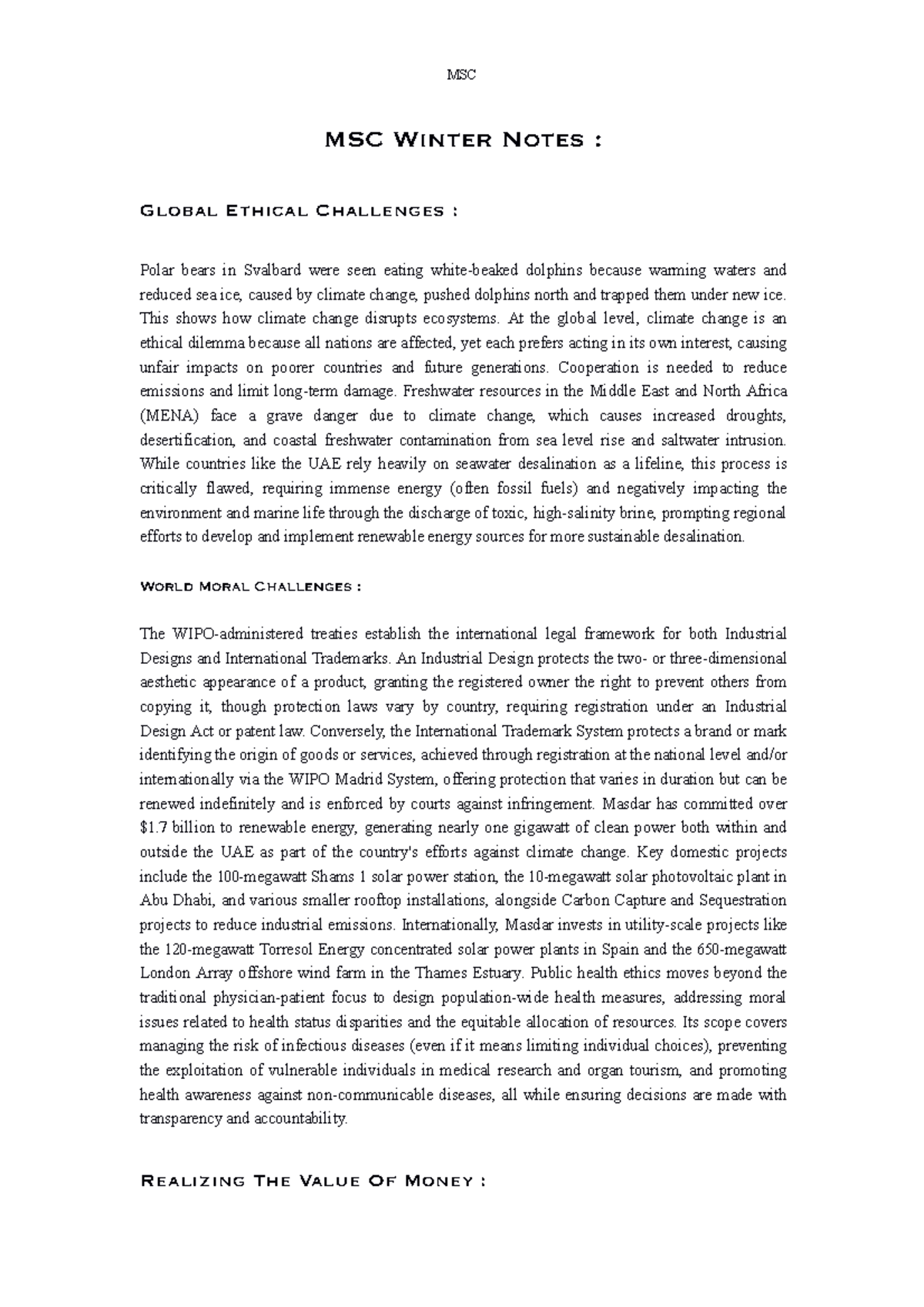 MSC Winter Notes: Global Ethical Challenges and Climate Change Impacts ...