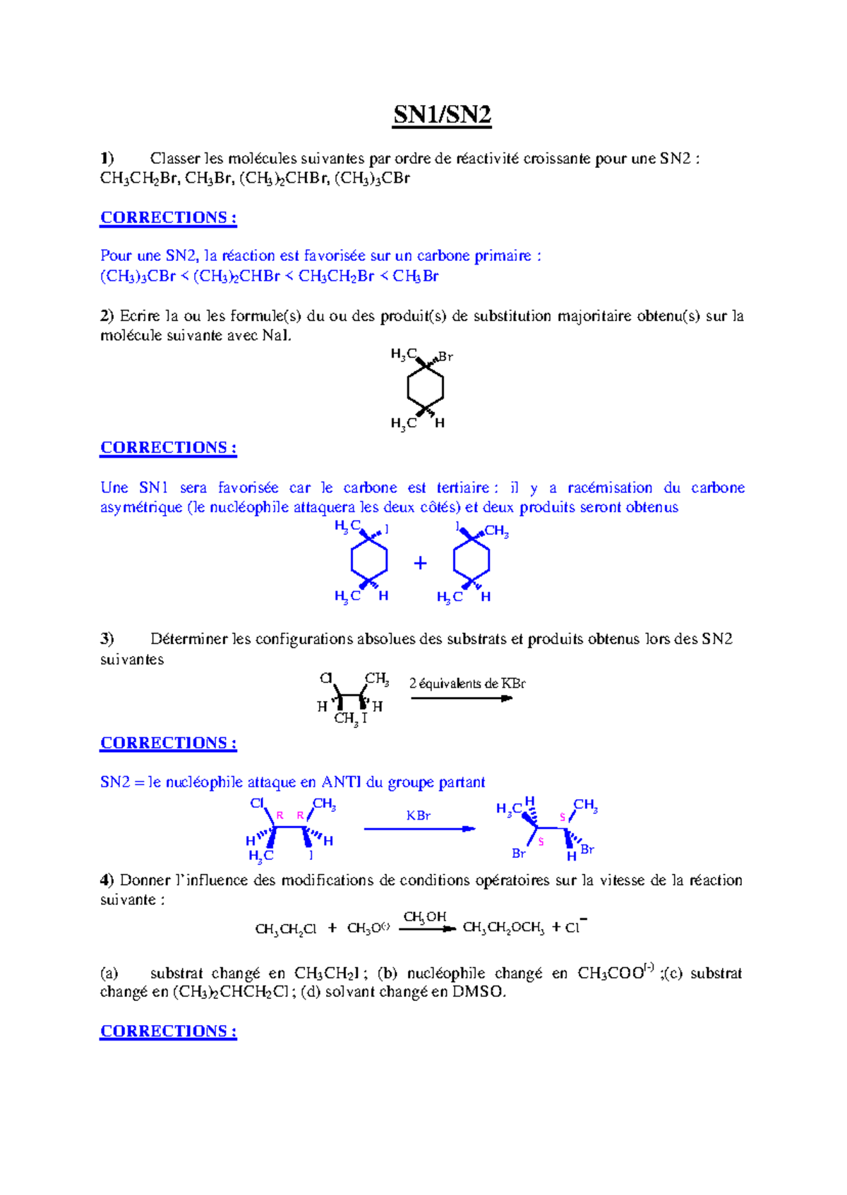Chimie - TD: Réactivité SN1/SN2 et Mécanismes de Substitution - Studocu