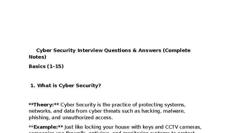 Cyber Security Interview Questions & Answers (Complete Notes) - Studocu