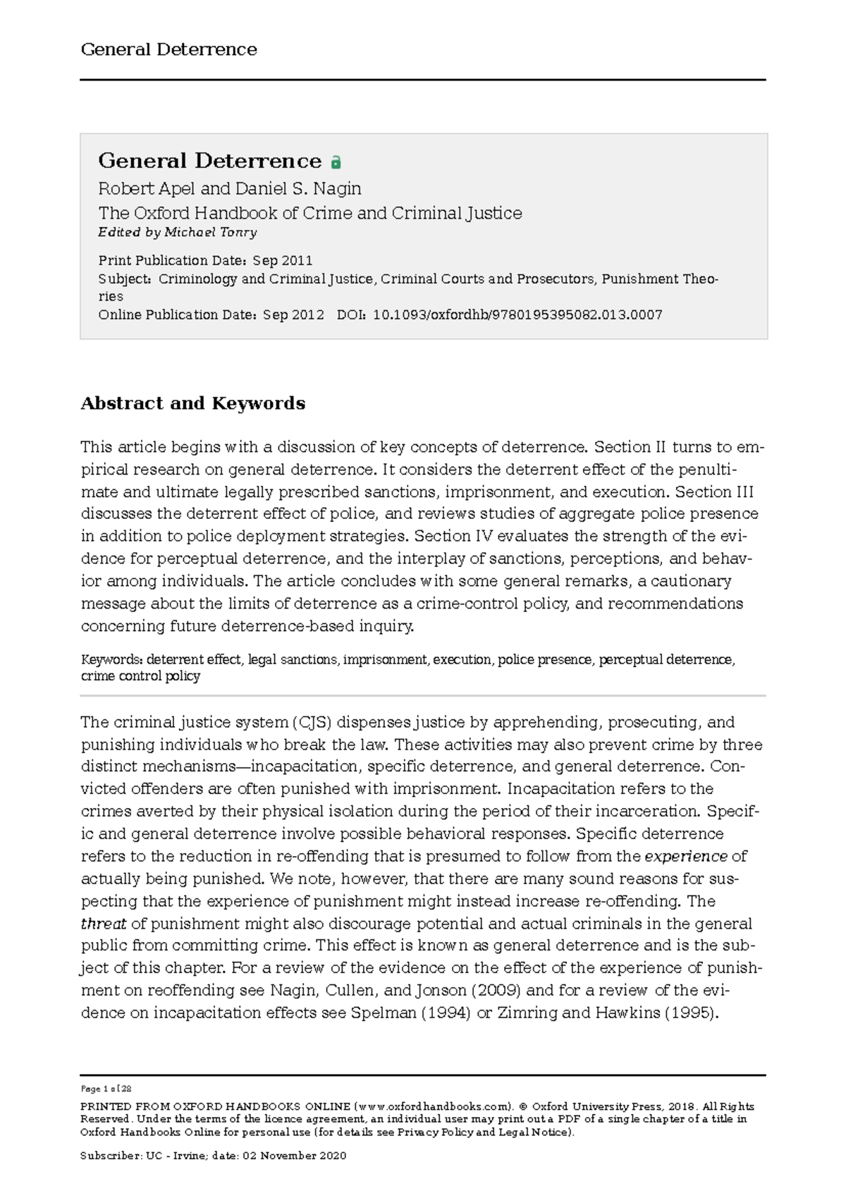 General Deterrence: Insights from Criminology and Evidence-Based Policy ...
