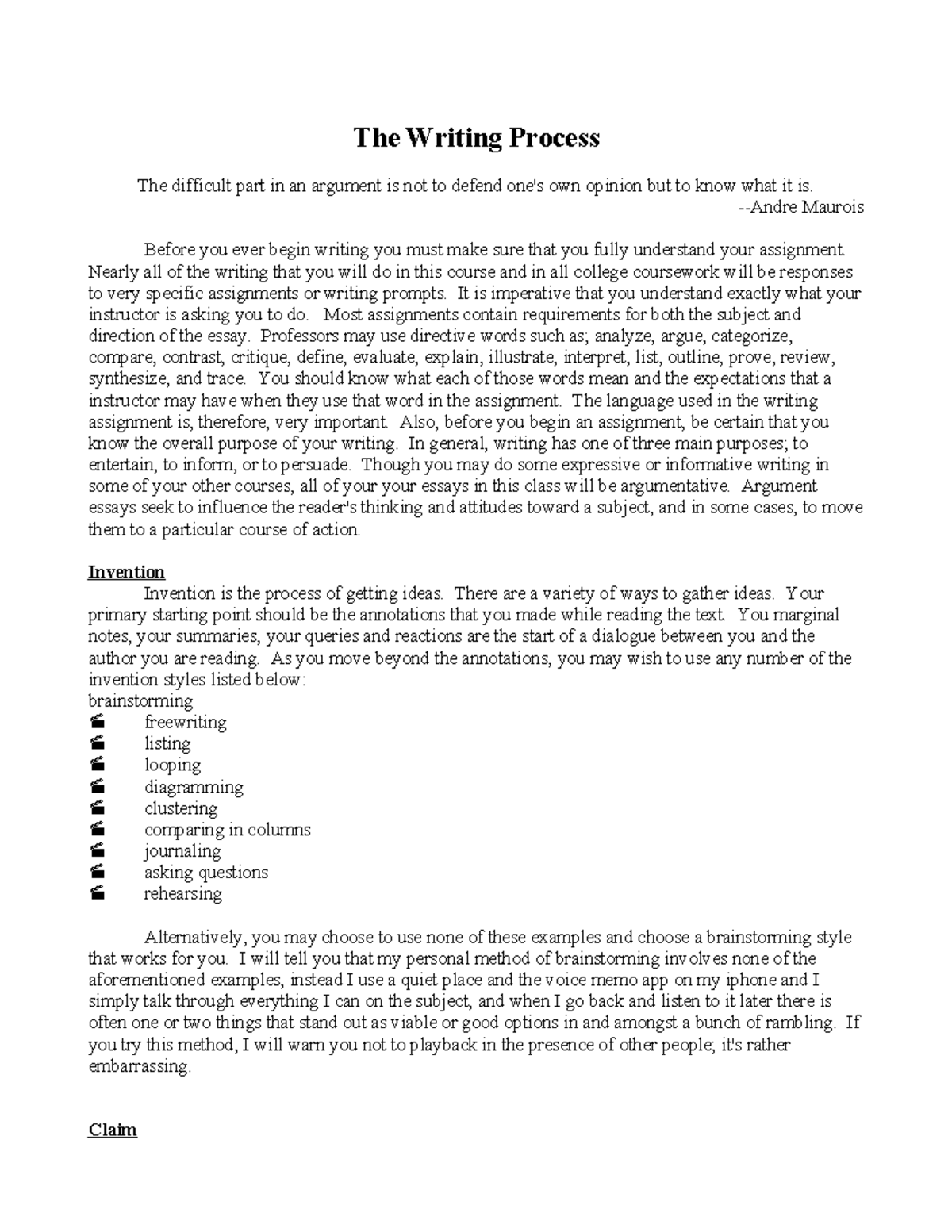 The Writing Process: Understanding Argumentative Essays - NOTSW - Studocu
