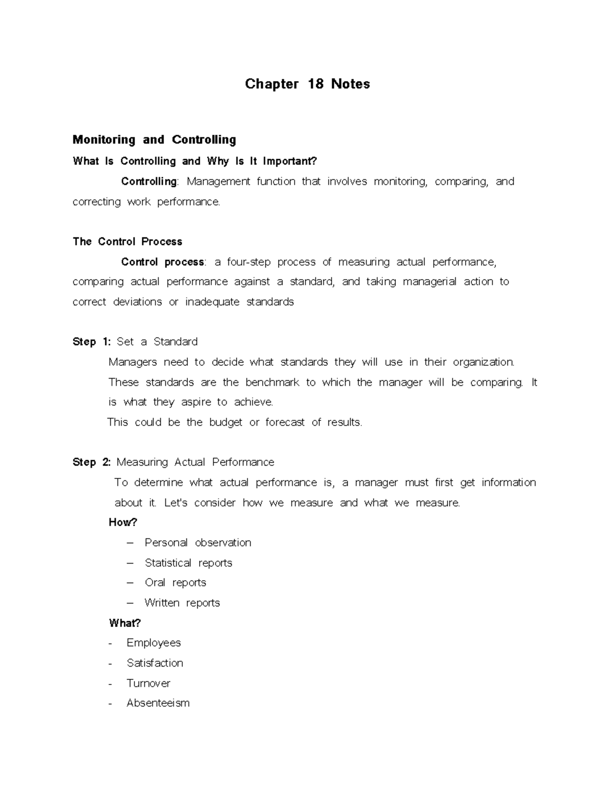 Chapter 18 Notes - najj - Chapter 18 Notes Monitoring and Controlling ...