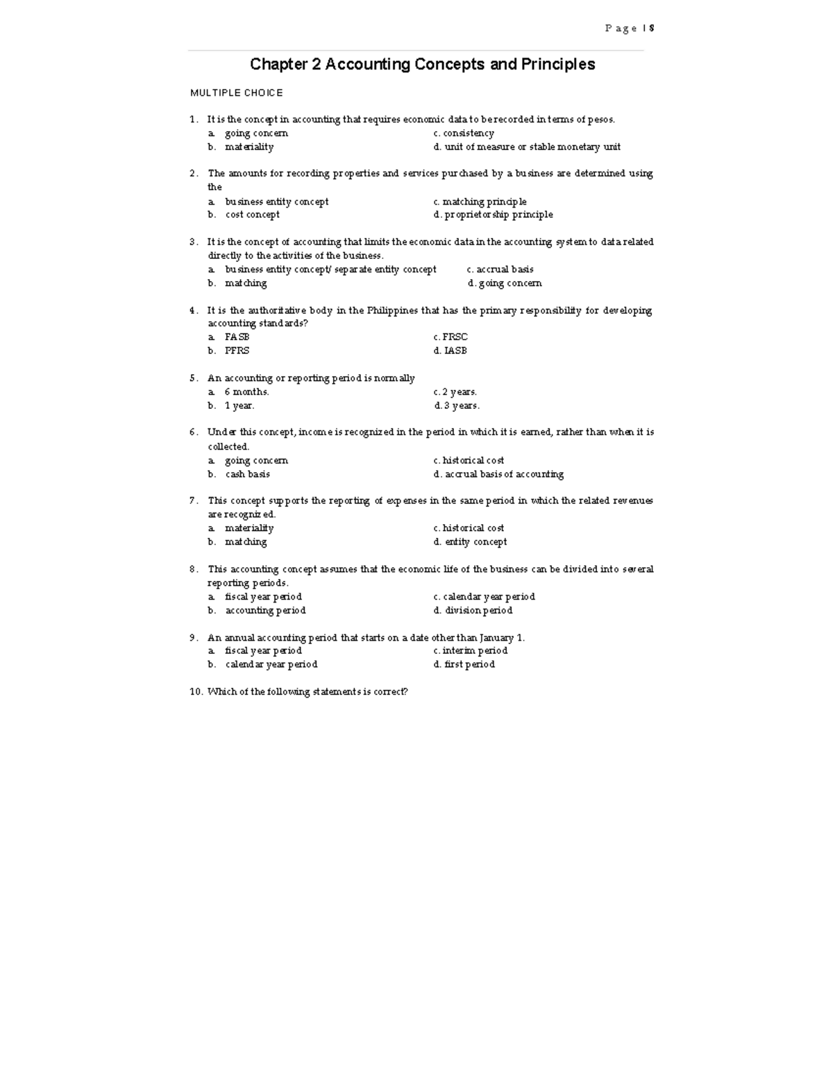 FAR Chapter 2 - Accounting Concepts & Principles MCQs - Studocu