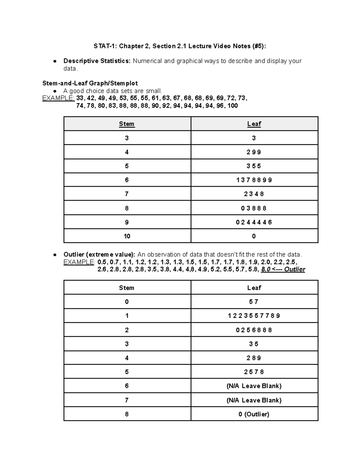 STAT-1 Chapter 2 Lecture Video Notes (#5 - #11) - STAT-1: Chapter 2 ...