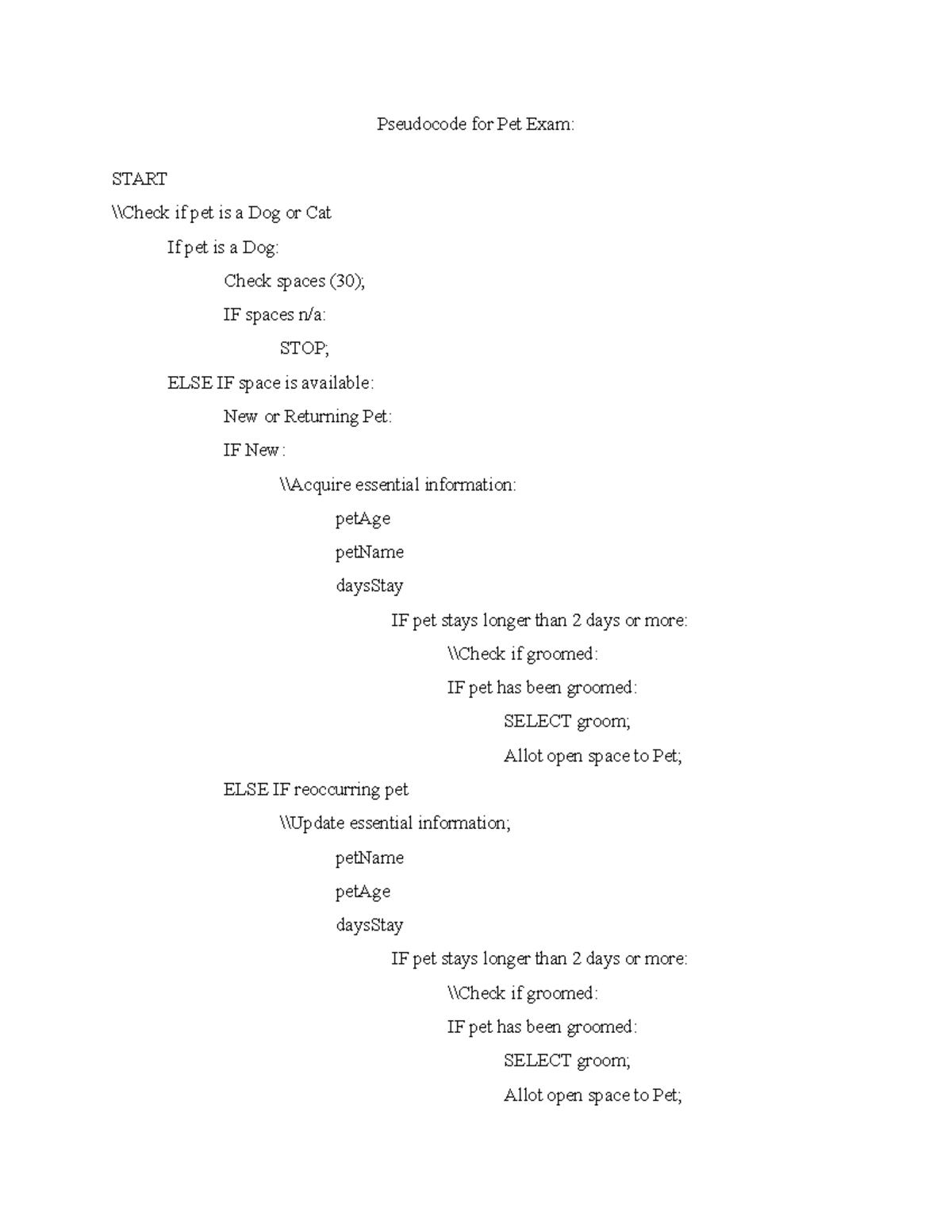 IT 145 Pseudocode for Pet Exam Milestone Task Documentation - Studocu