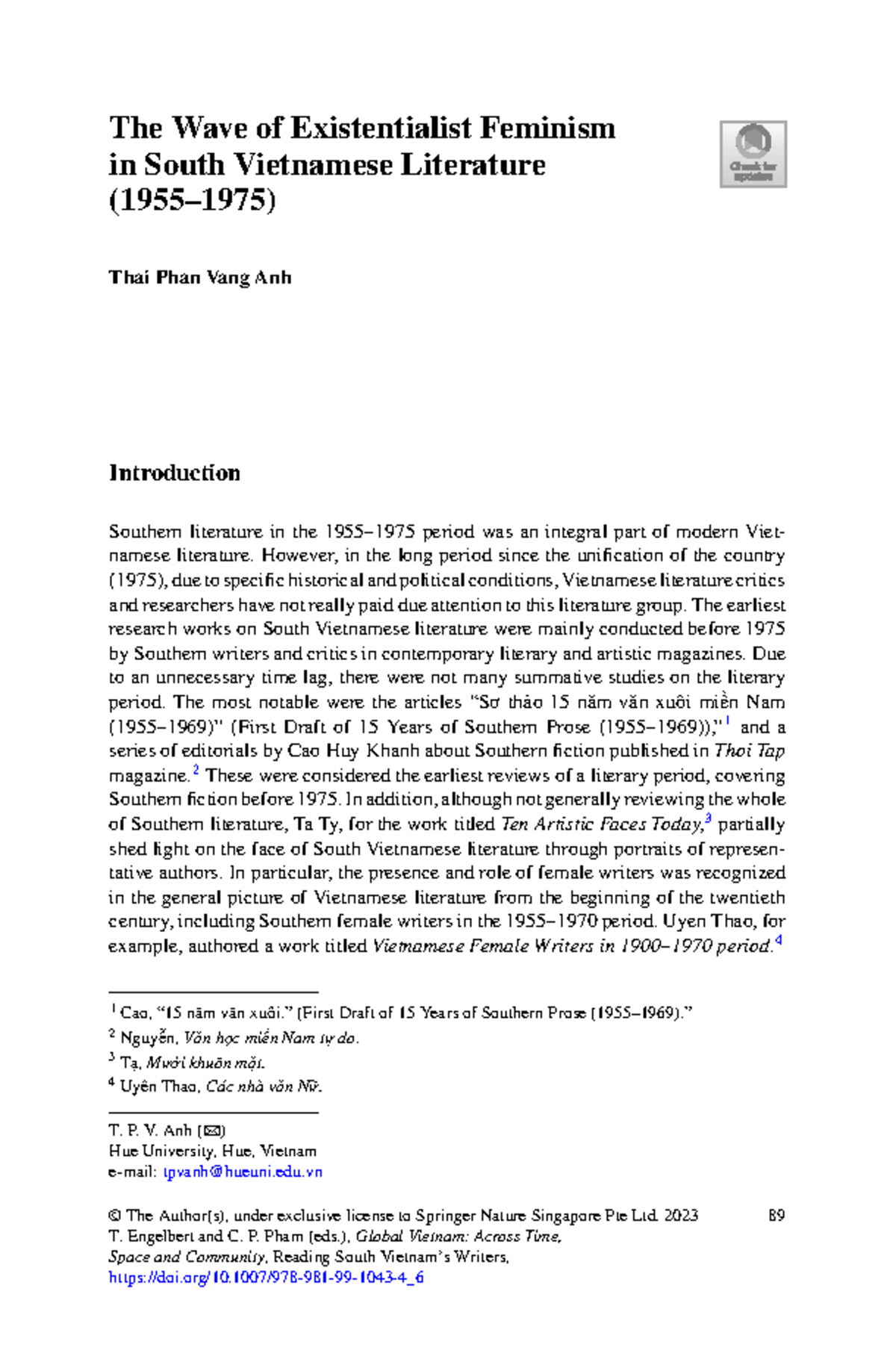 The Emergence of Existentialist Feminism in South Vietnamese Literature ...