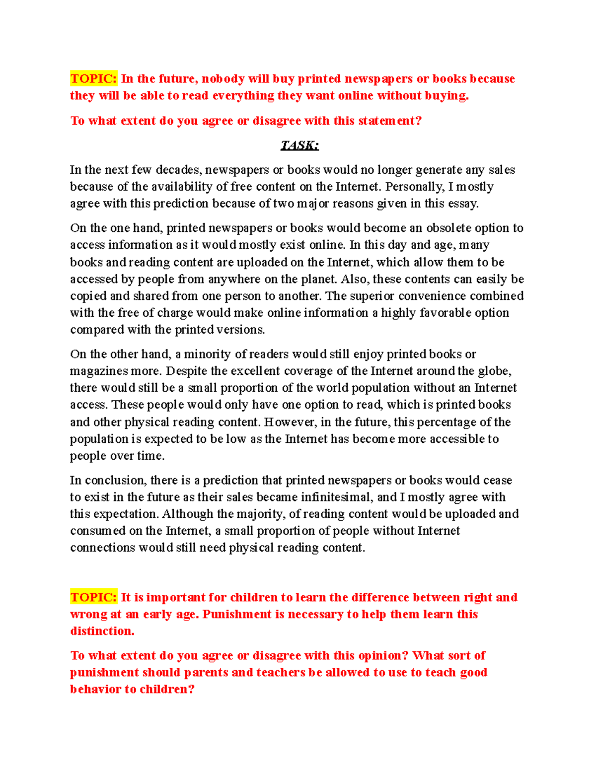 IELTS Writing Practice: Future of Print Media and Child Discipline ...