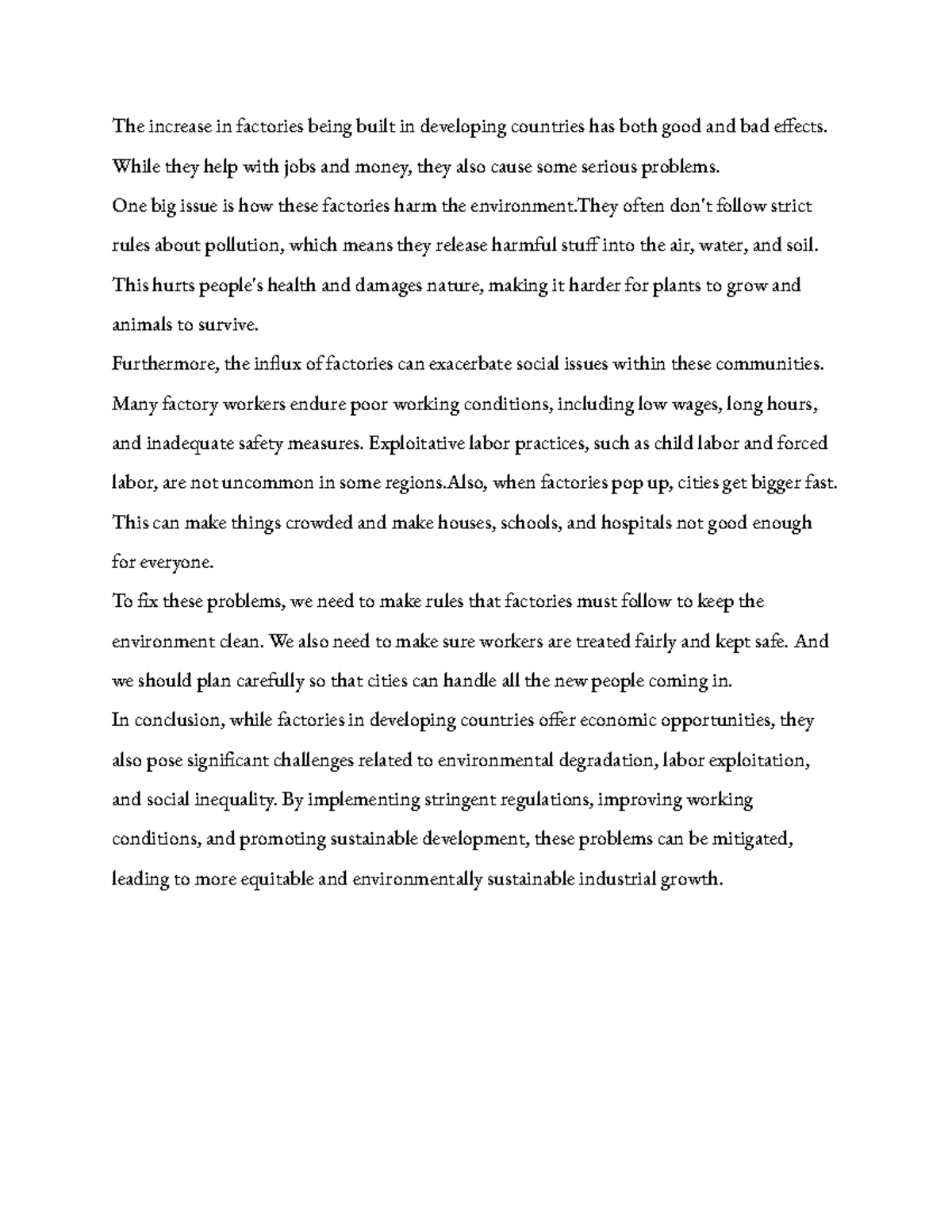 Essay - The increase in factories being built in developing countries ...