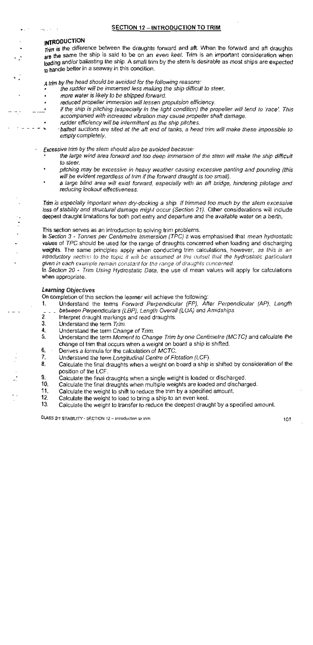 CLASS STABILITY SECTION 12: Introduction to Trim and Its Calculations ...
