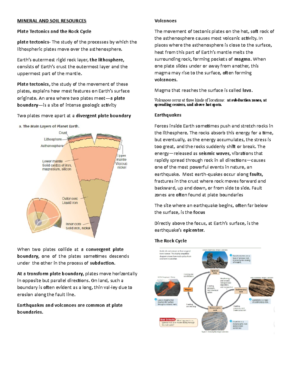 Minerals and Soil Resources: Understanding Plate Tectonics and the Rock ...