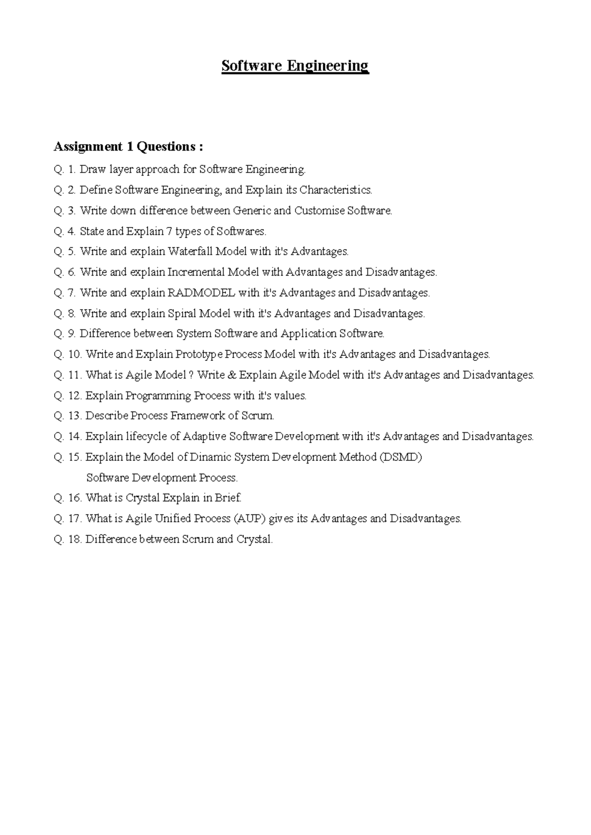 Software Engineering Assignment 1: Key Questions & Concepts - Studocu