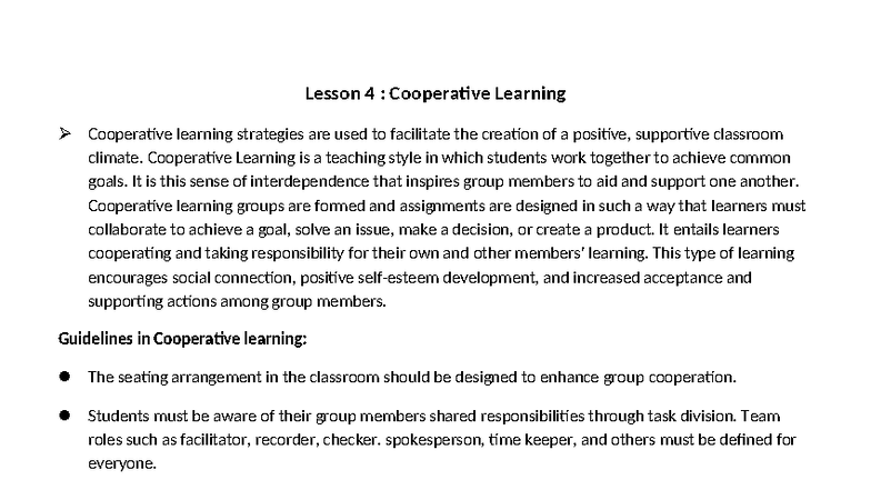 Lesson 4: Strategies for Effective Cooperative Learning - Studocu