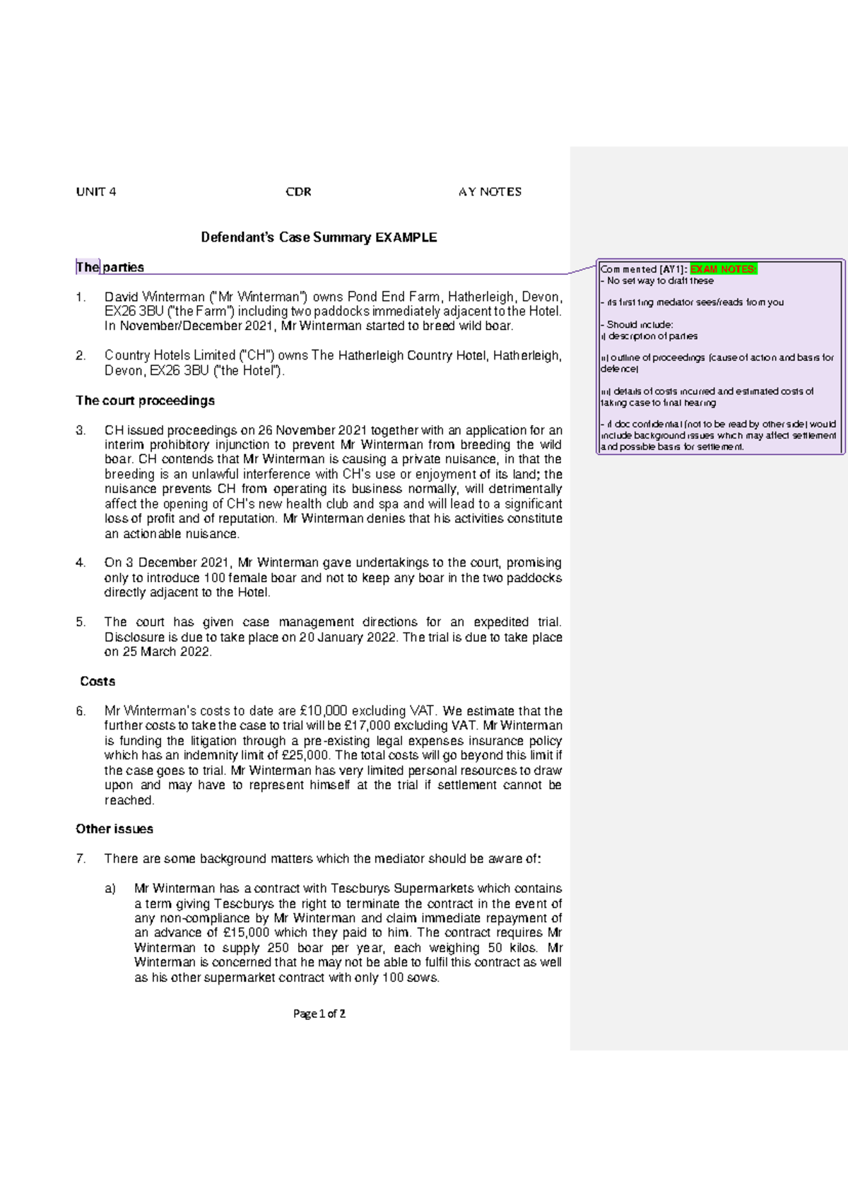 Unit 4 CDR: Mediation Case Summary of David Winterman vs. Country ...