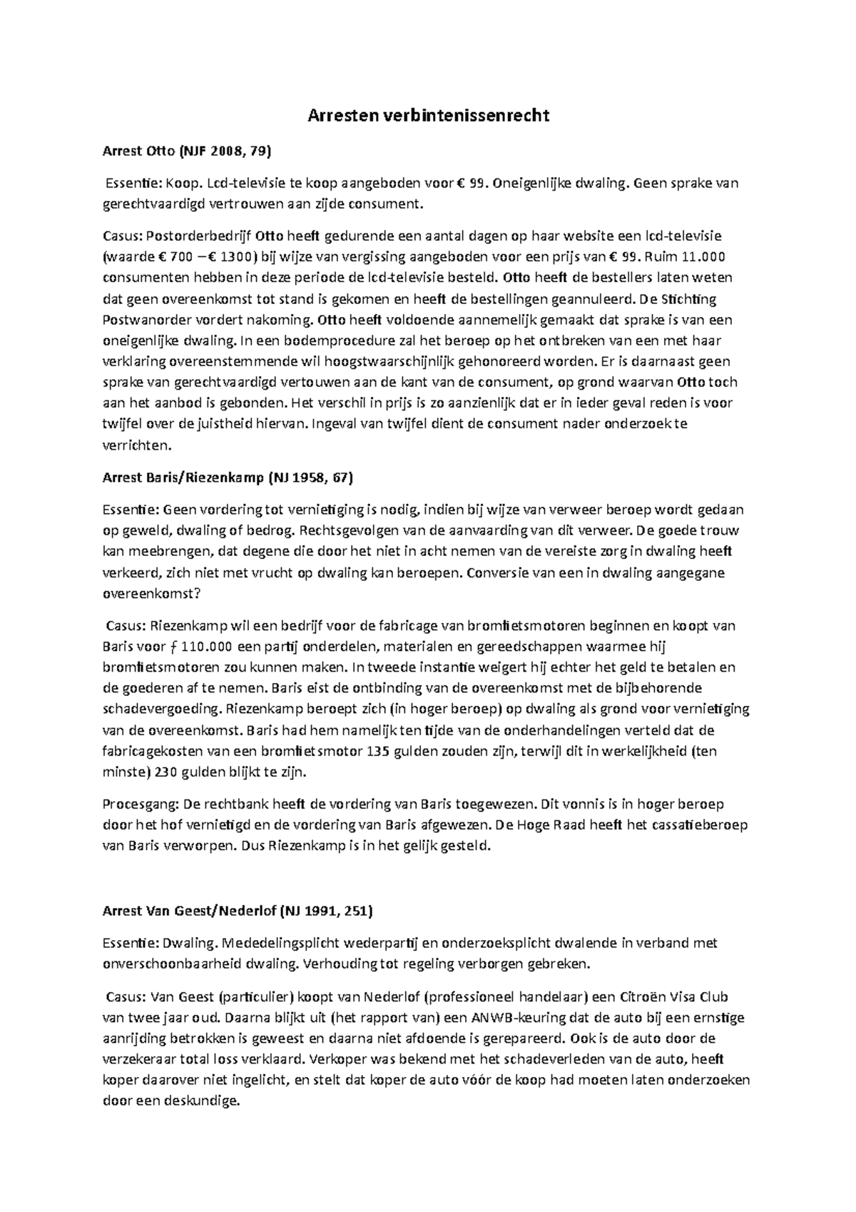 Arresten Verbintenissenrecht: Essenties en Casussen in Overzicht ...