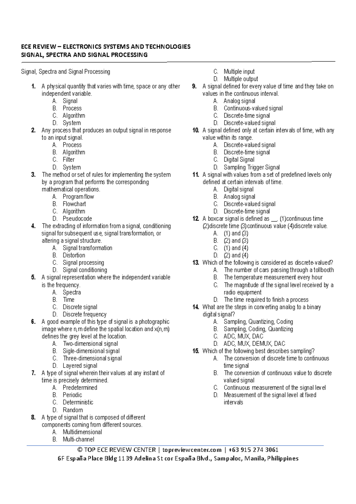 Signals and Spectra: Comprehensive Review for ECE 101 - Studocu