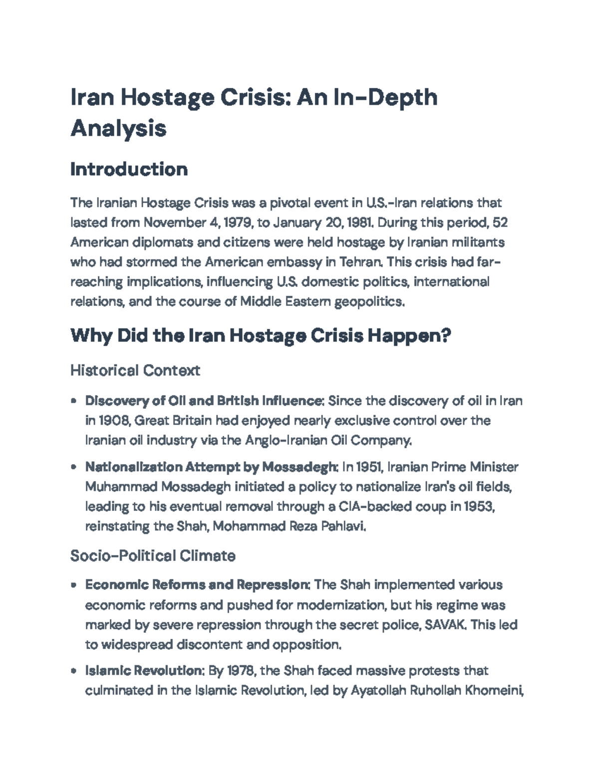 Iran Hostage Crisis: Detailed Analysis and Impact (HIST 305) - Iran ...