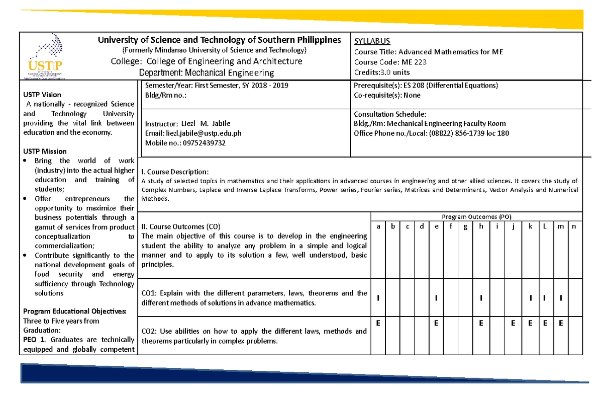 MATH121 - Calculus 2 - Syllabus - University of Science and Technology ...