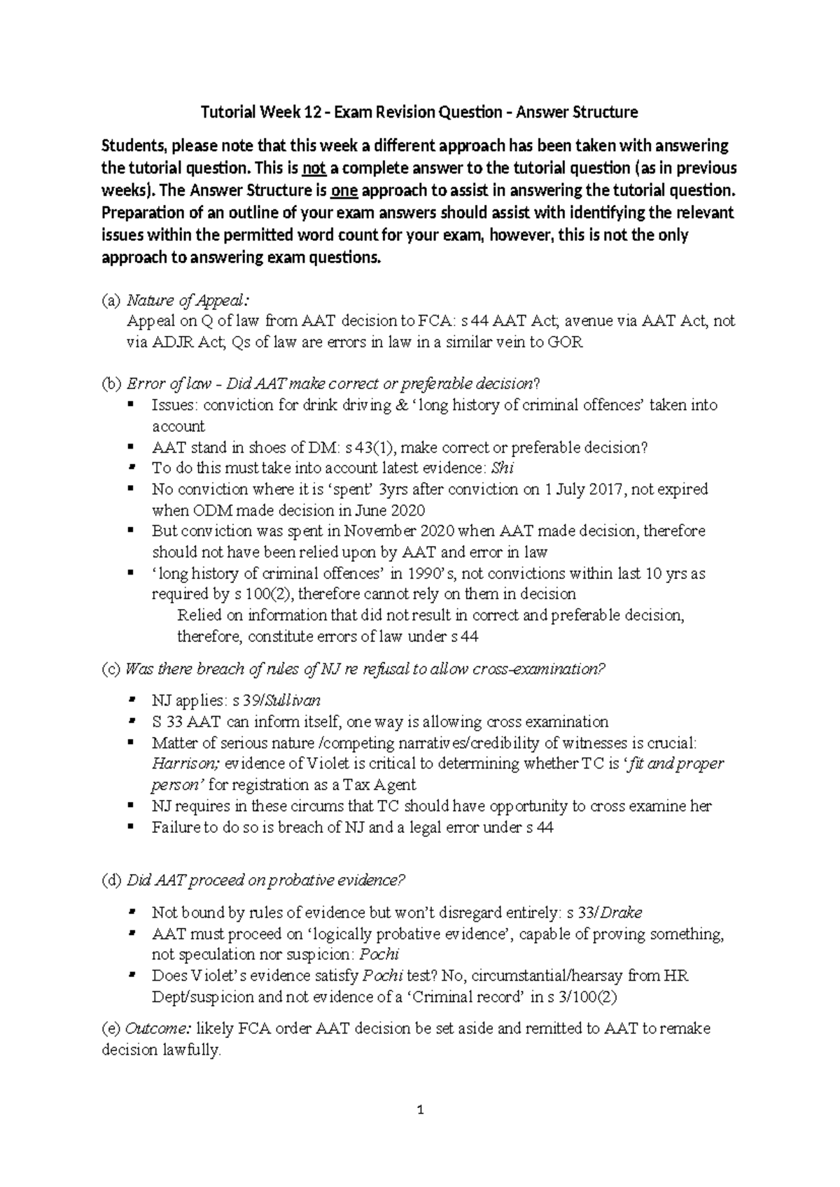 LLH206 Tutorial 12 Exam Revision: Answer Structure Guide - Studocu