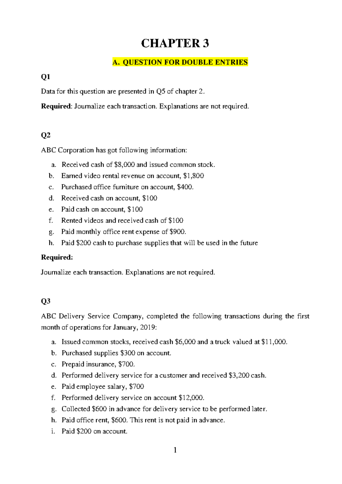 CHAPTER 3: Double Entry Questions and Journal Transactions - DSSA - Studocu