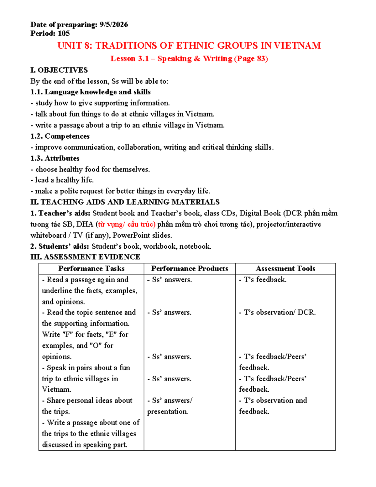Unit 8: Traditions of Ethnic Groups in Vietnam - Lesson 3.2 Speaking ...