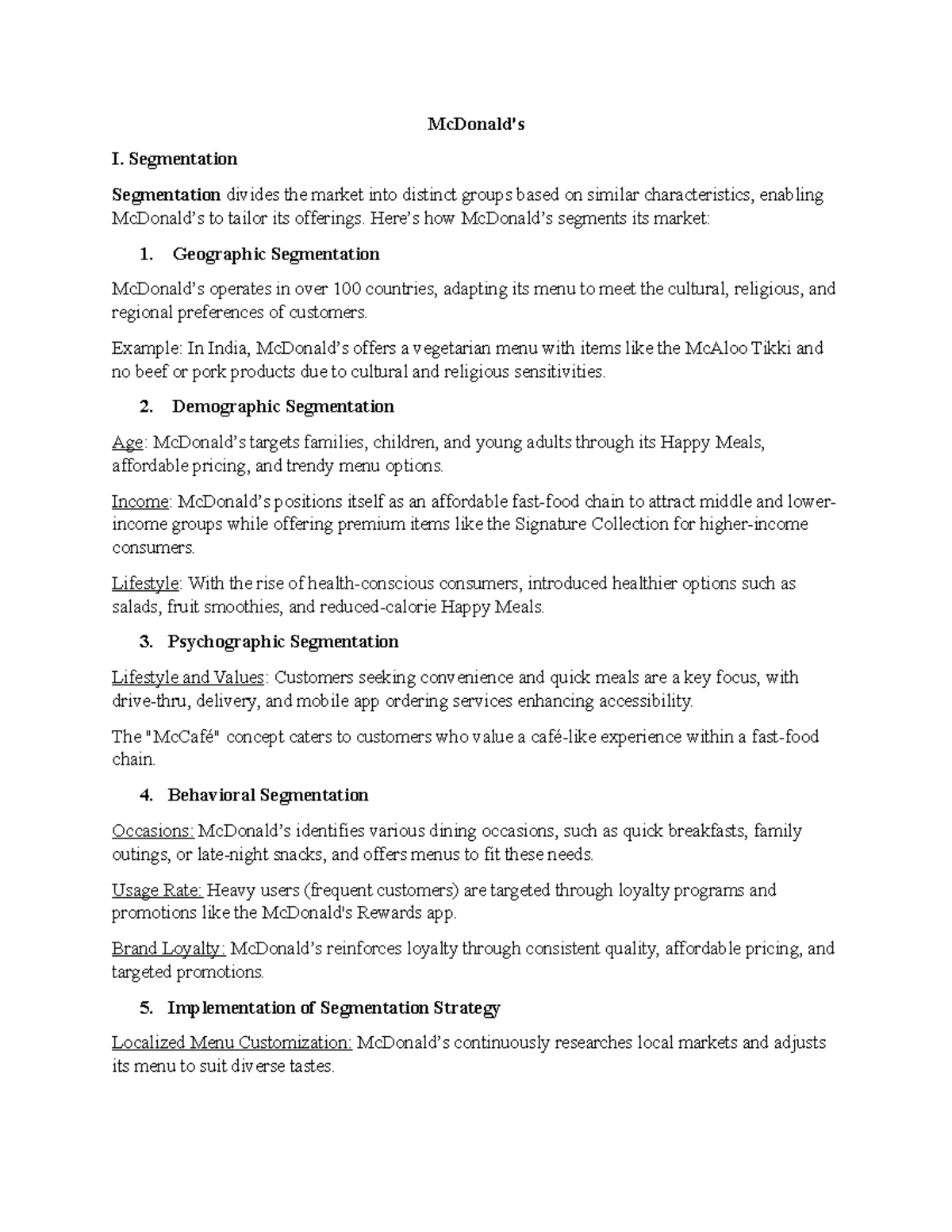 Mini Task 9 - Segmentation and Positioning Strategies of McDonald's ...