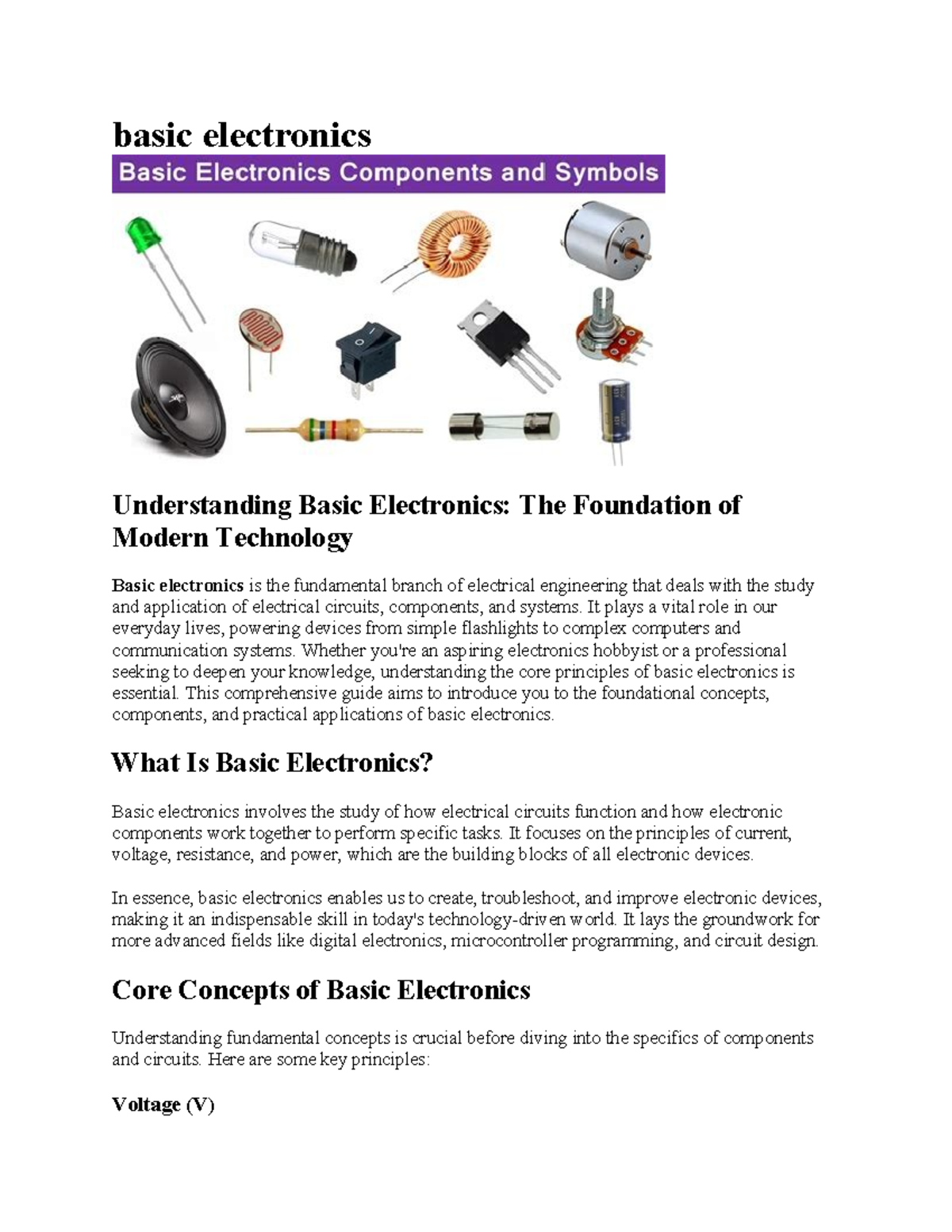 Basic Electronics (ELEC101): Lecture Notes on Core Concepts and ...