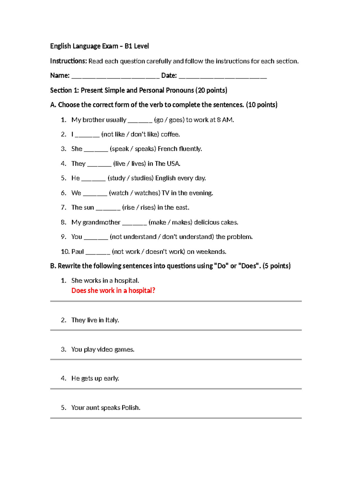 English Language Exam B1 Level: Comprehensive Study Guide - Studocu