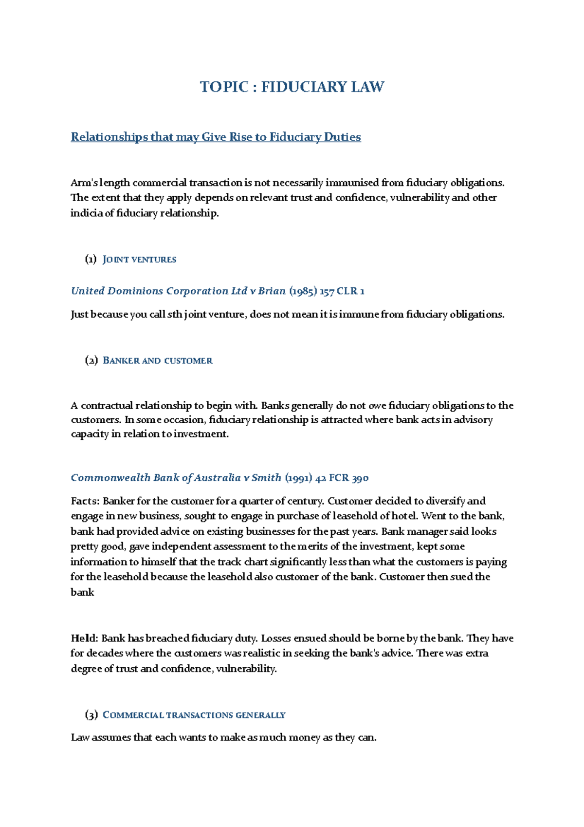 Fiduciary Relationships in Law: Key Cases and Insights - Studocu
