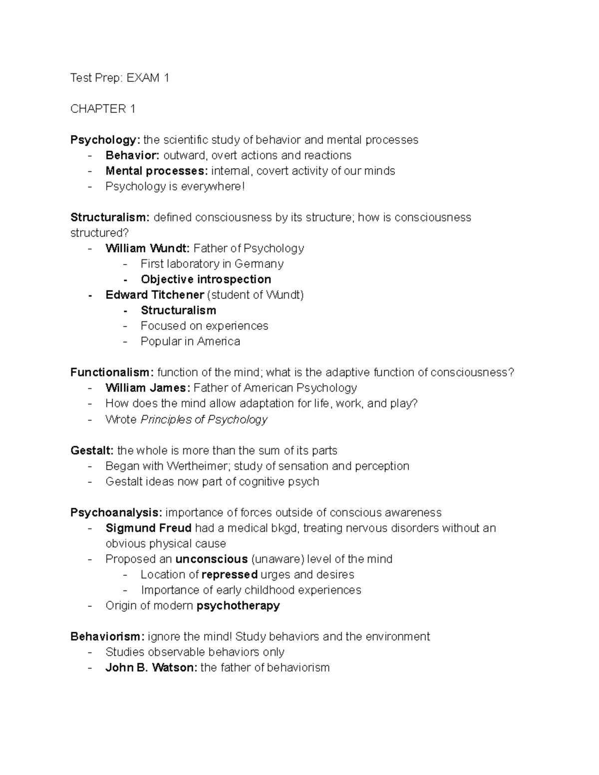 Psychology Exam 1 Study Guide: Key Concepts in PSYCH 101 - Studocu