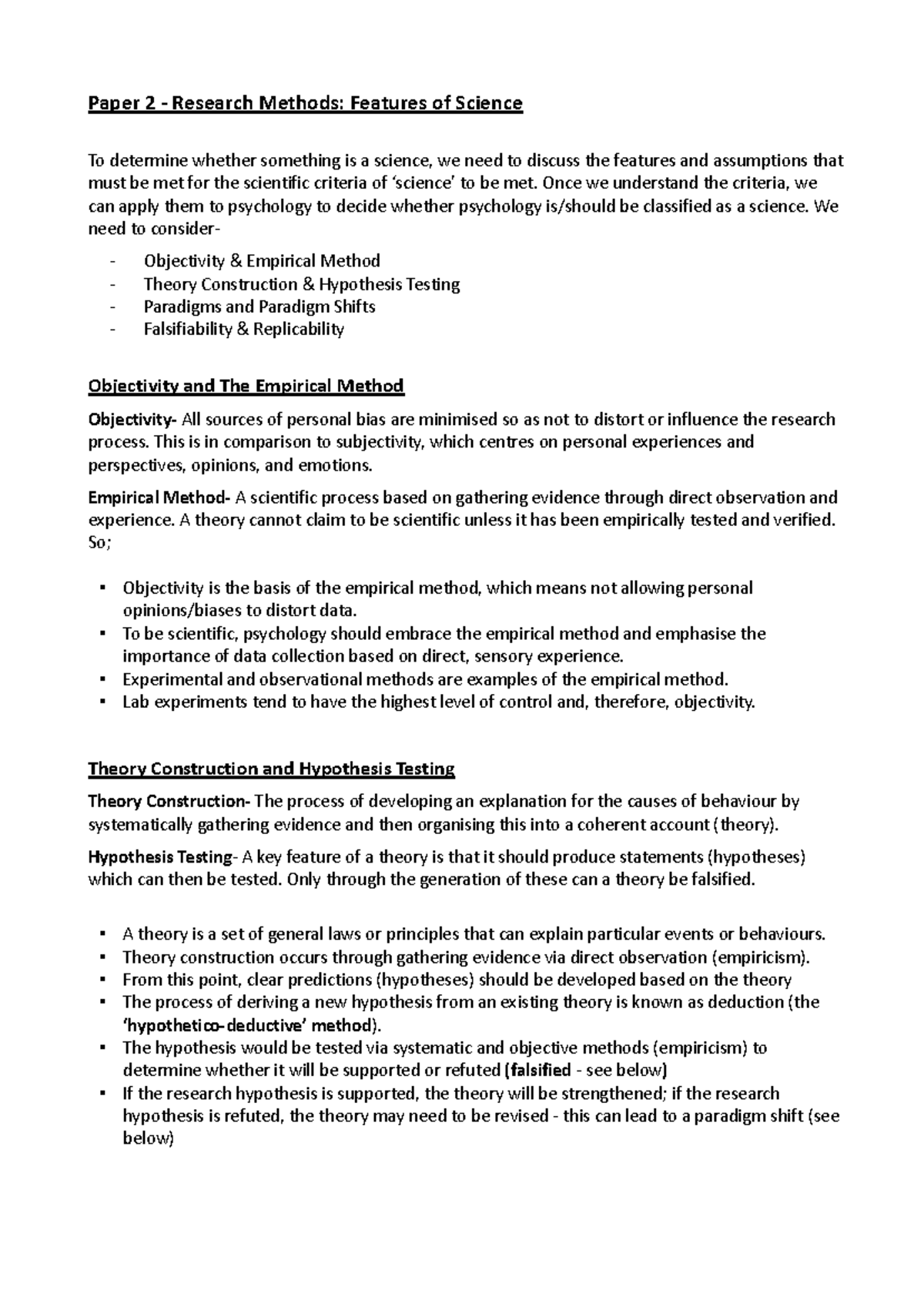 L2. Paper 2 Research Methods: Features of Science Explained - Studocu