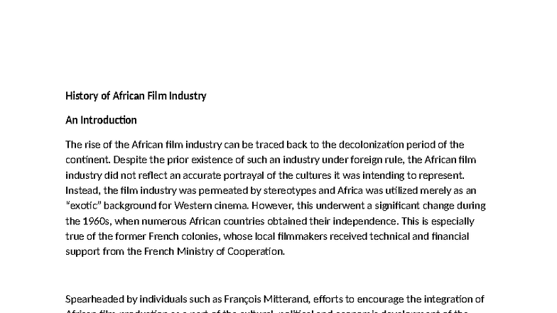 History of African Film Industry: An Introductory Overview - Studocu