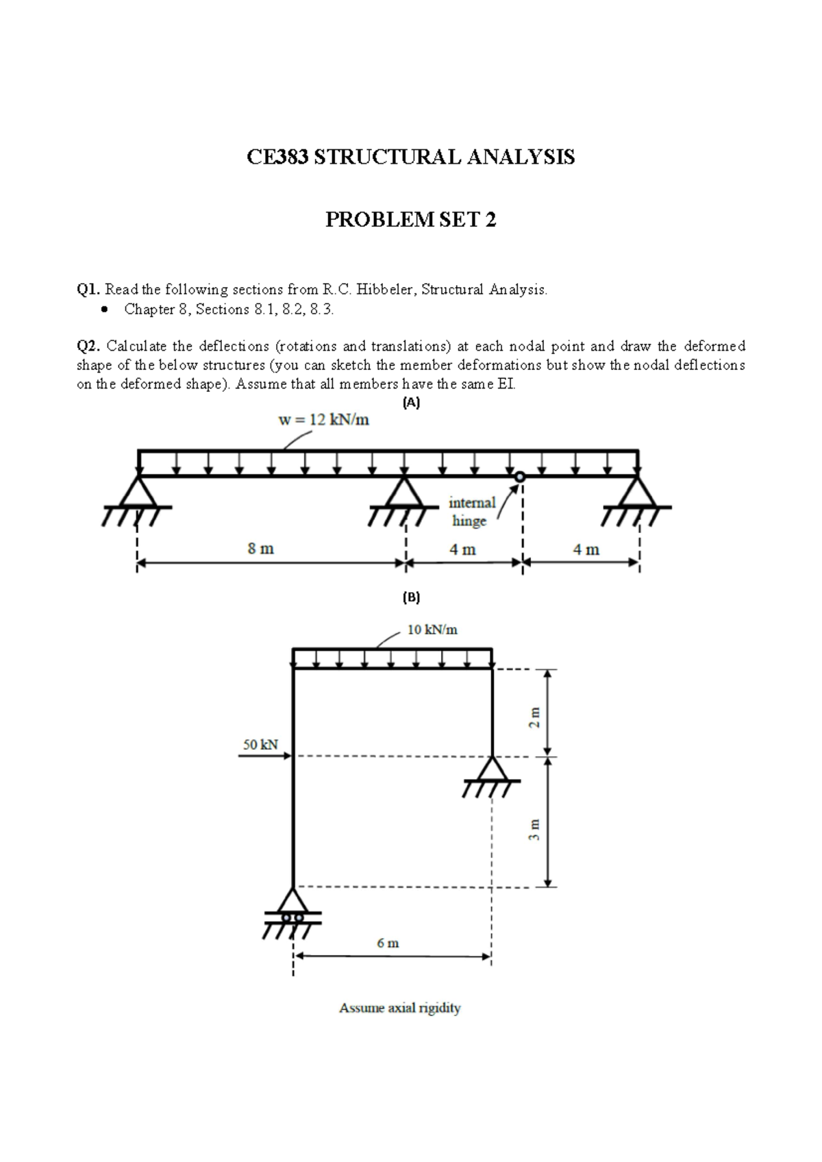 CE383 Structural Analysis Problem Set 2: Deflections & Elastic Curves ...