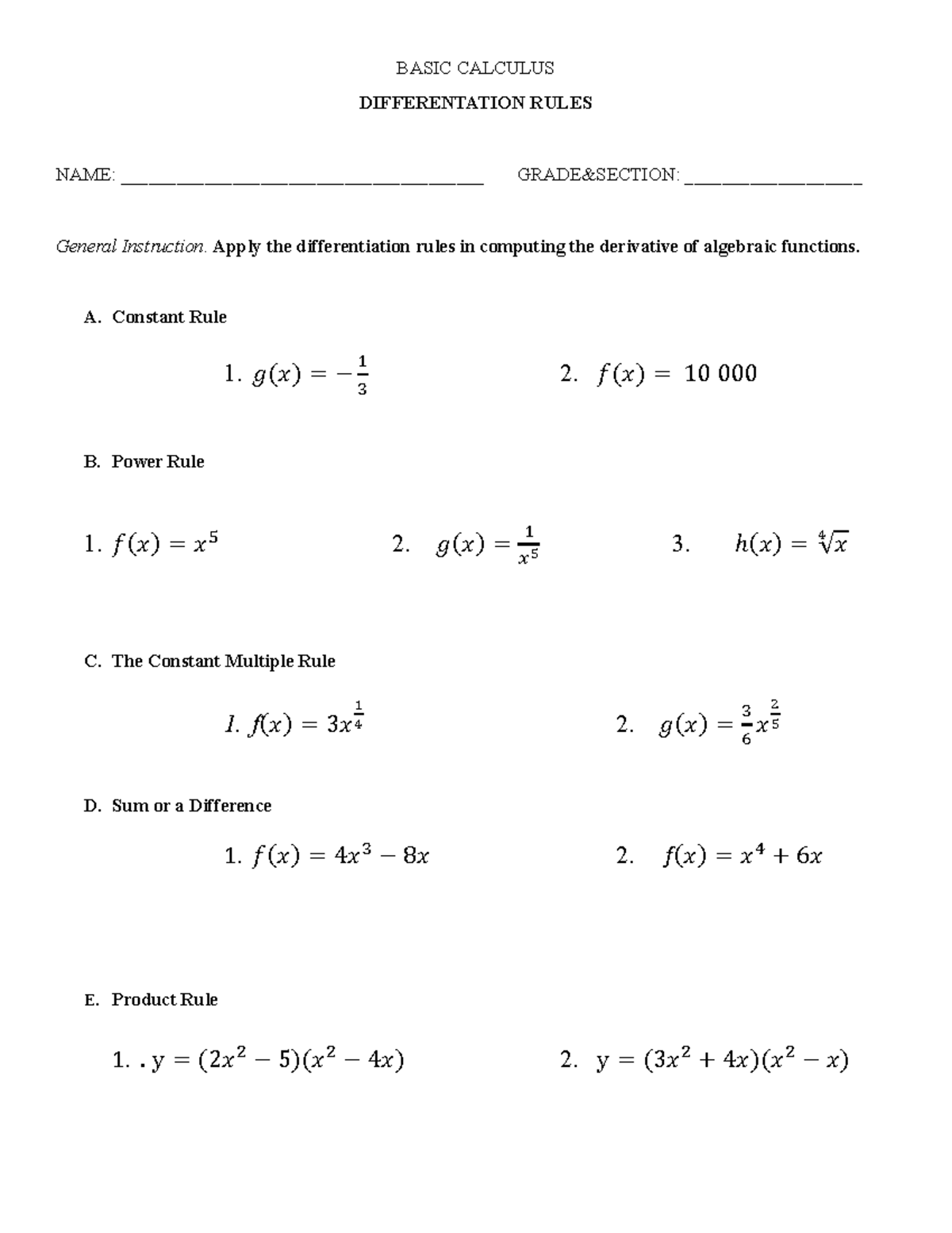 QUIZ 2: Basic Calculus Differentiation Rules and Applications - Studocu