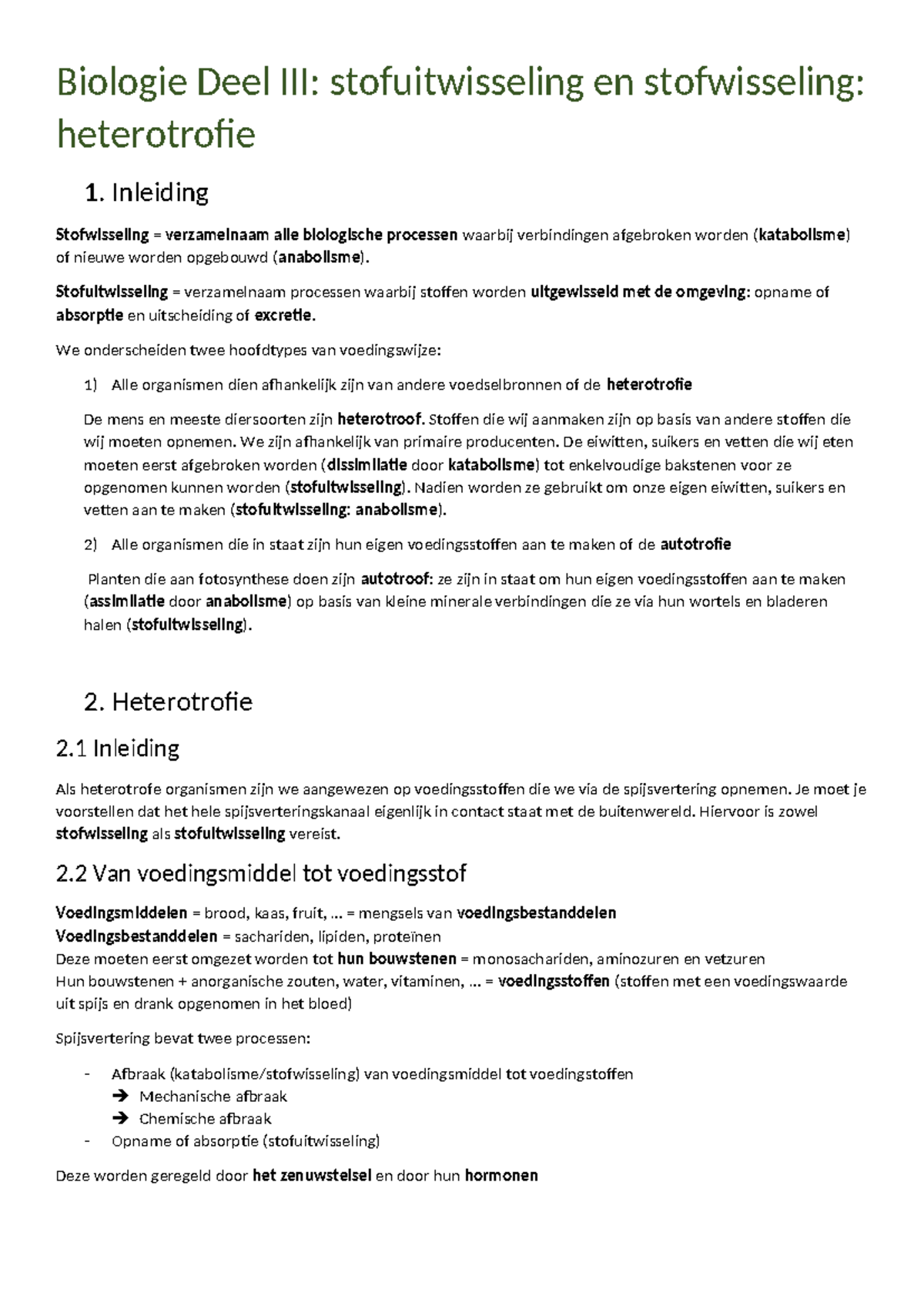 Bio Deel III Heterotrofie - Biologie Deel III: stofuitwisseling en ...