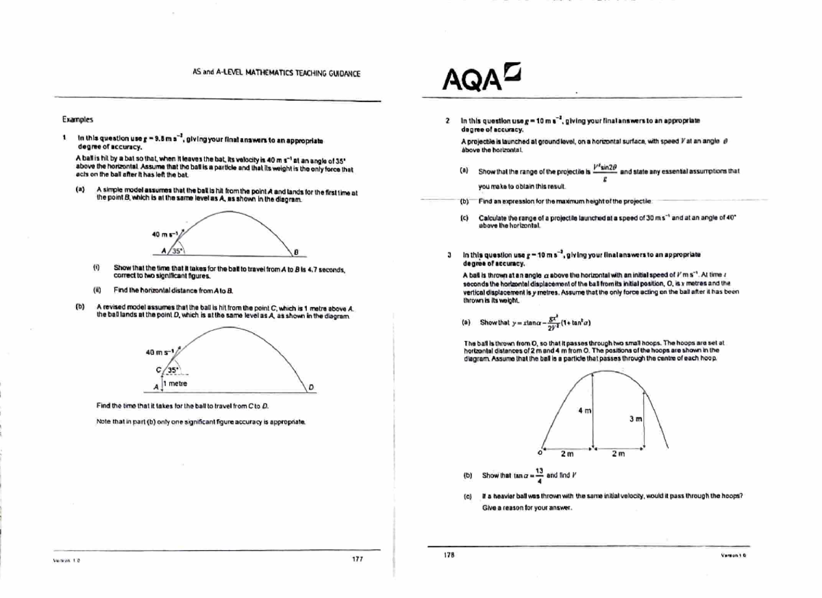 AS Mathematics Mechanics Practice Questions - Projectile Motion ...