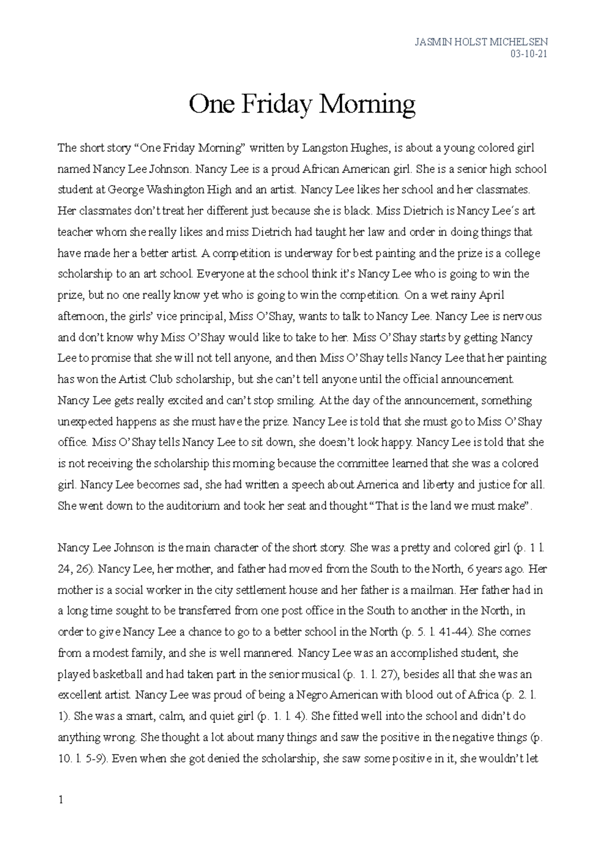 Essay Notes on "One Friday Morning" by Langston Hughes (ENG101) - Studocu