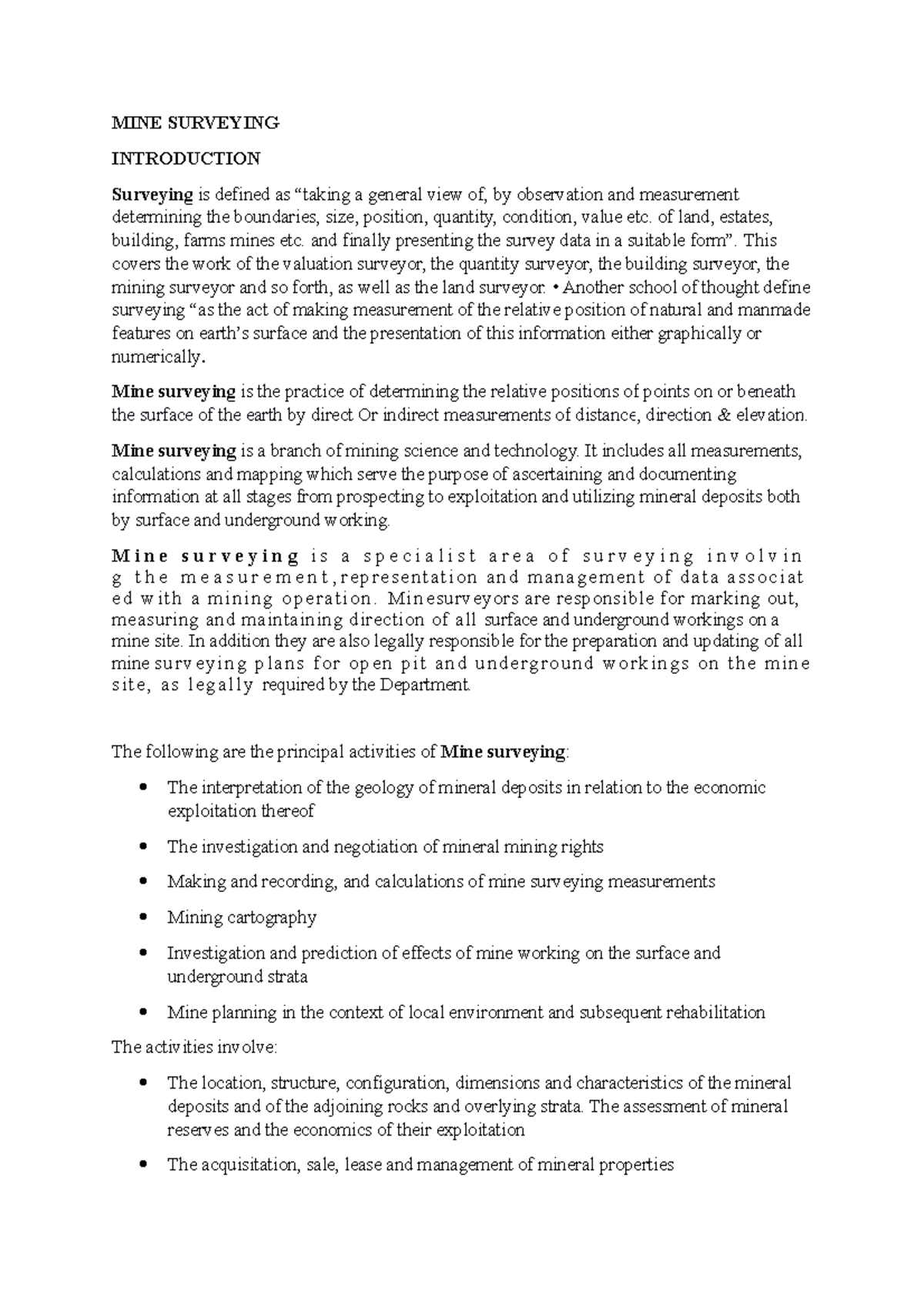 Intro to Mine Surveying (MINE 101) – Principles & Instrumentation - Studocu
