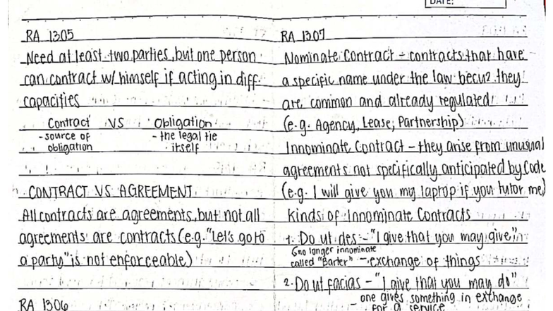 RA 1305-1344: Comprehensive Notes on Contracts and Obligations - Studocu