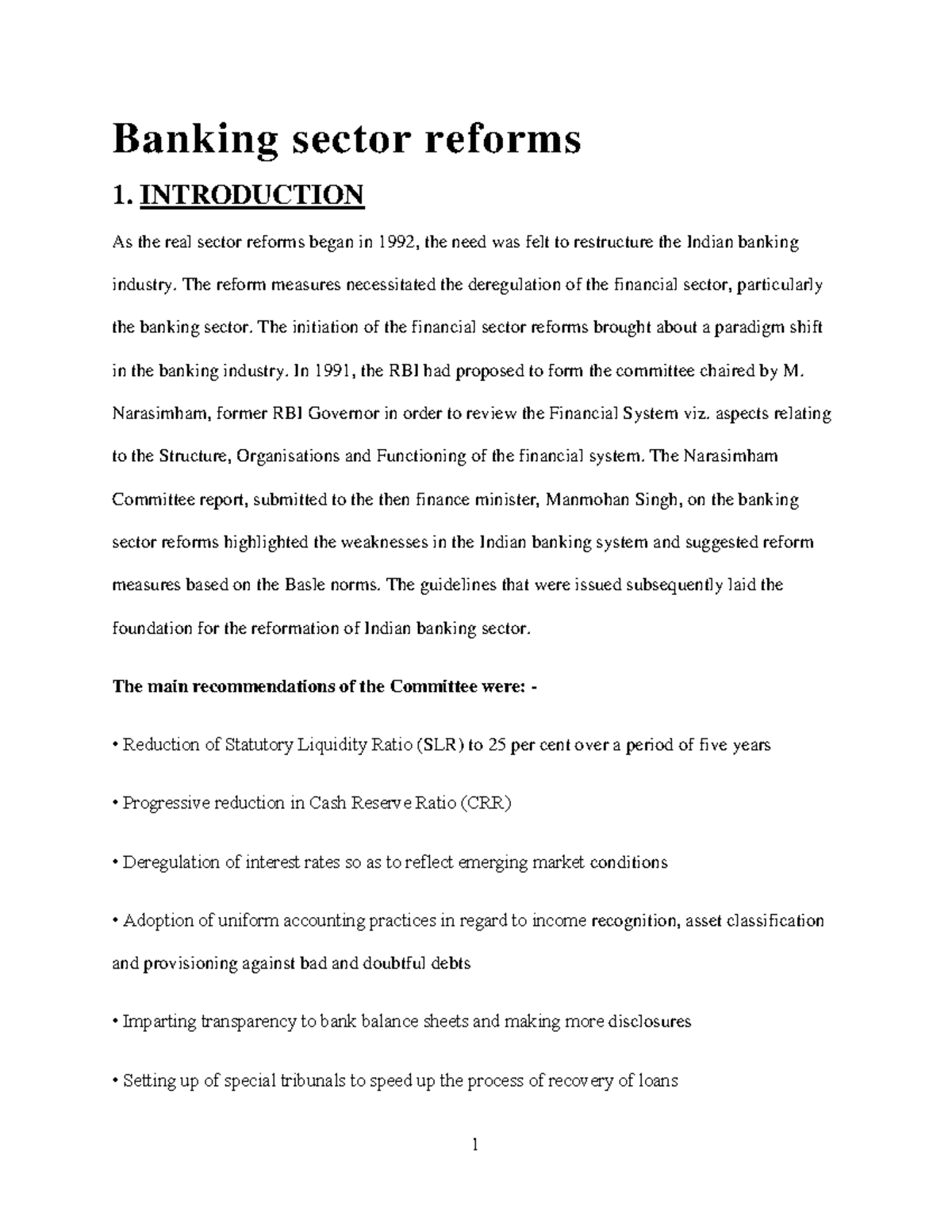 Indian Banking Sector Reforms: A Comprehensive Project Analysis - Studocu