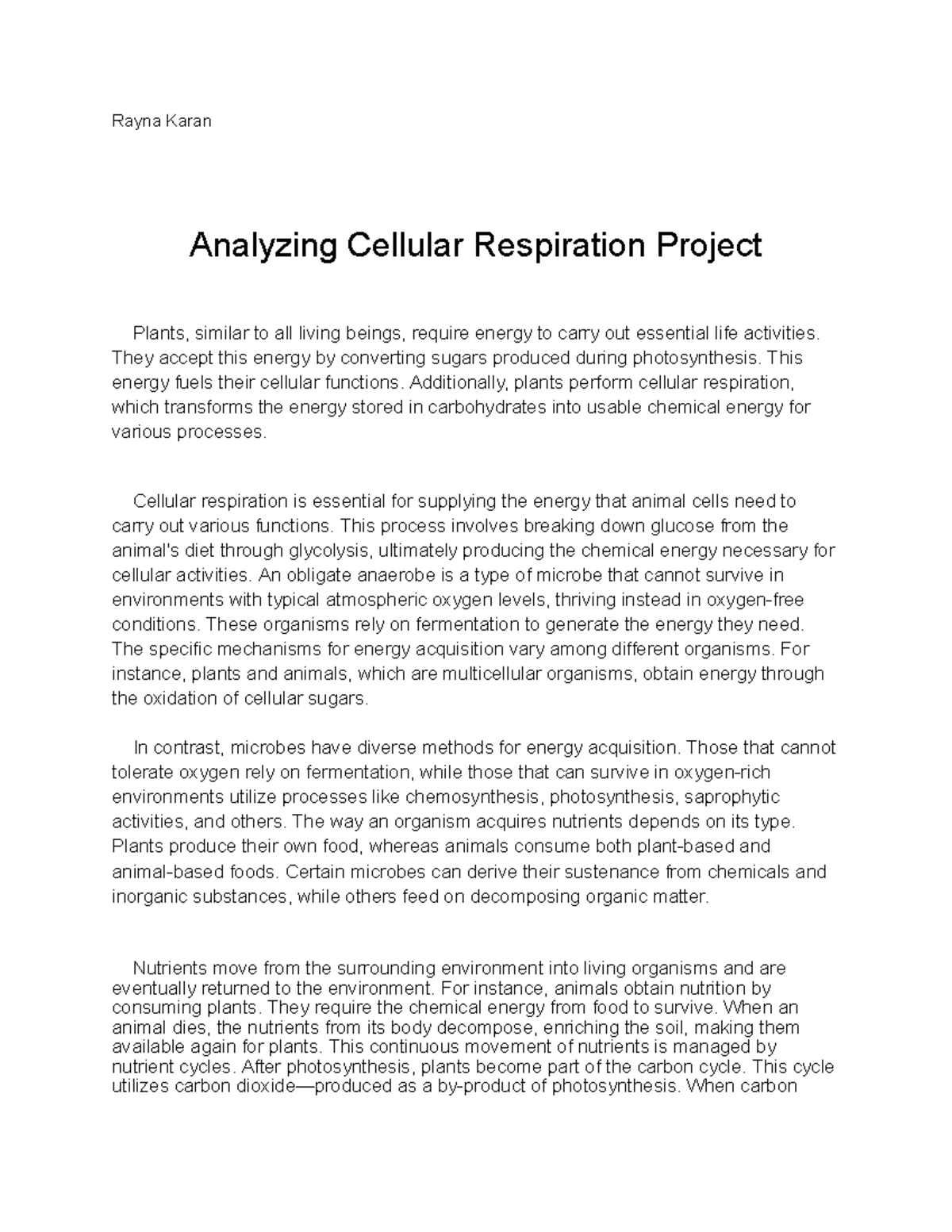 Analyzing Cellular Respiration Project - Rayna Karan Analyzing Cellular ...