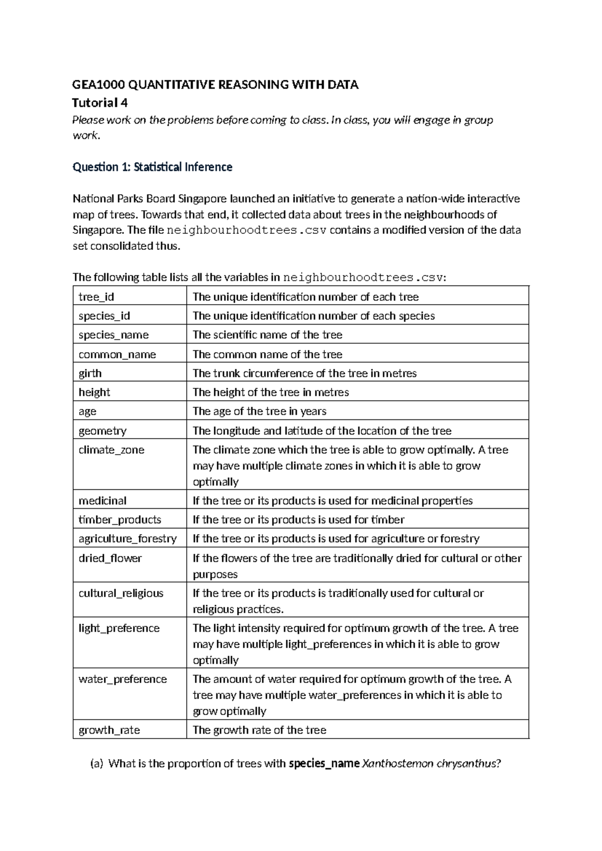 QUANTITATIVE REASONING WITH DATA Tutorial 4: Statistical Inference ...