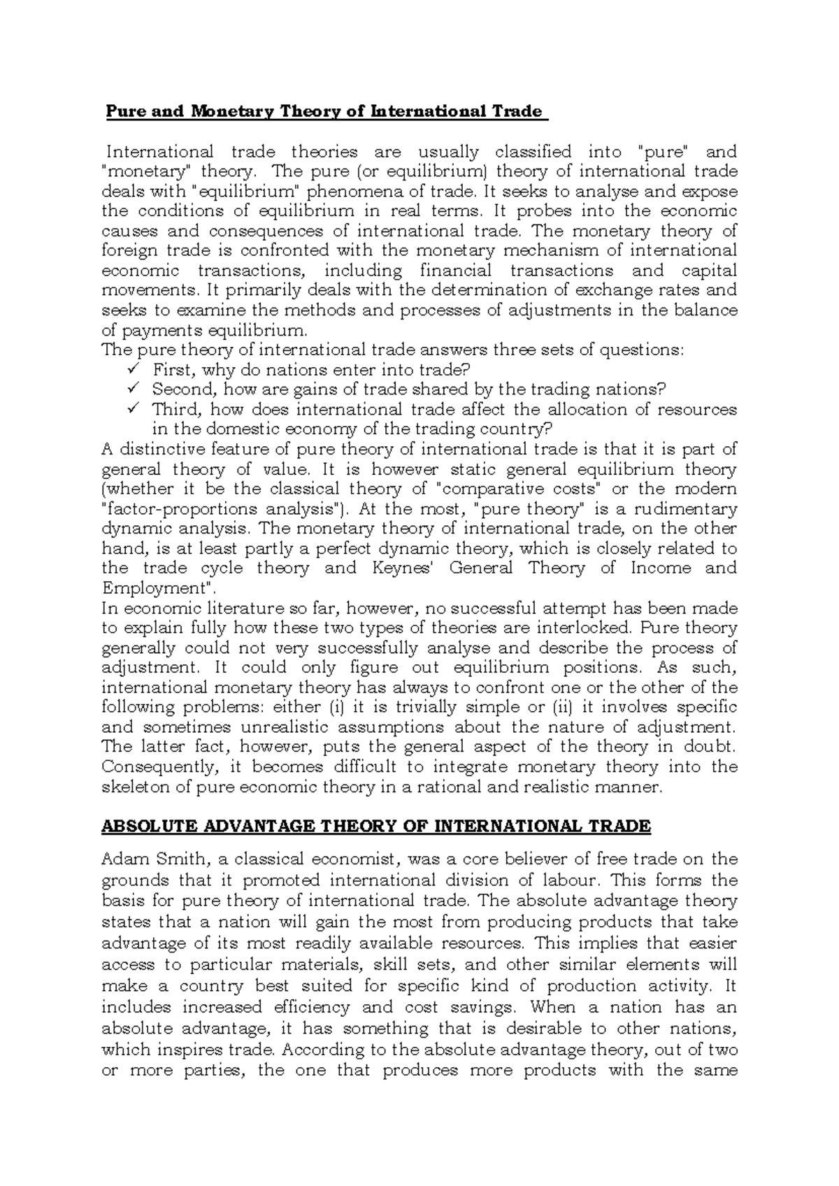 Module 1: Absolute & Comparative Advantage Theories in International ...