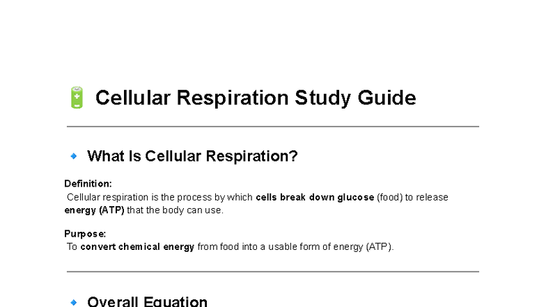 Cellular Respiration Study Guide: Key Concepts and Processes - Studocu