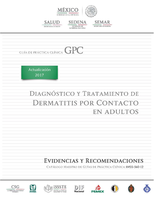 Guía de Práctica Clínica: Tratamiento de Dermatitis Atópica IMSS-706-14 - Studocu