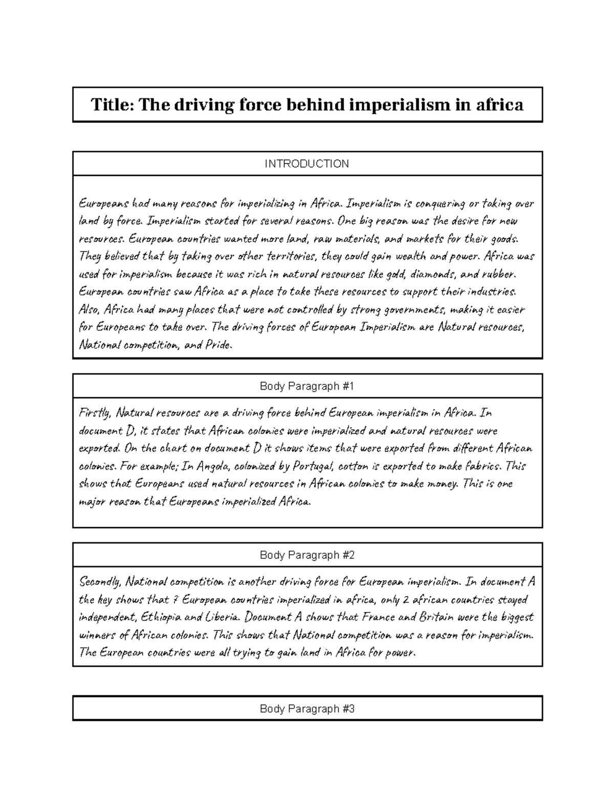 Joy DBQ Essay: Driving Forces of European Imperialism in Africa - Studocu