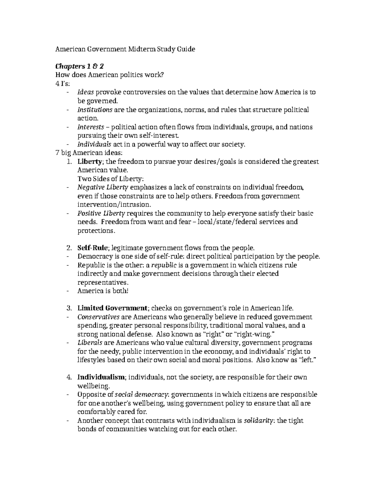 American Government Midterm Study Guide: Key Concepts & Civil Rights ...