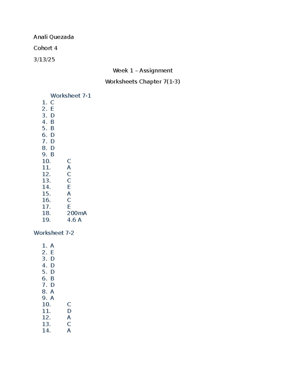 Worksheets for Chapter 7 Assignments (1-3) - Anali Quezada - Studocu