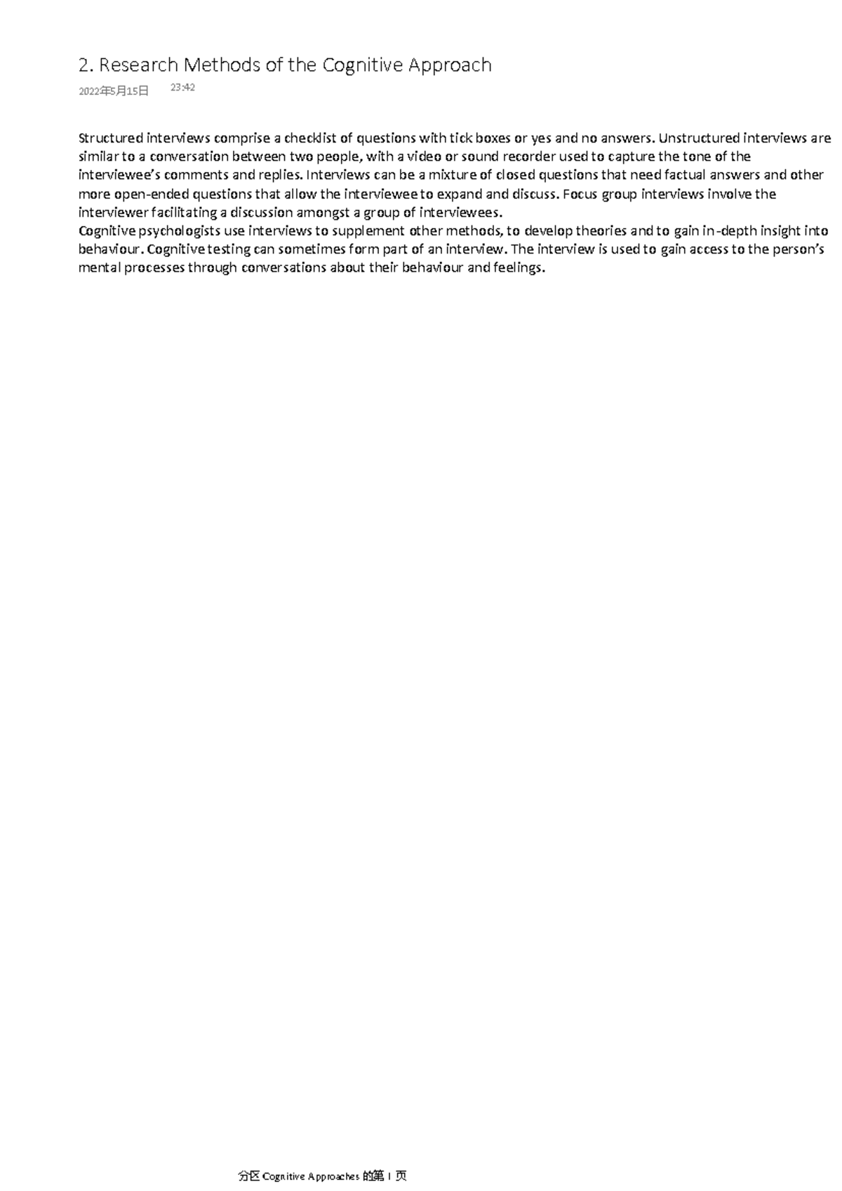 Cognitive Approaches: Research Methods and Memory Models (2022) - Studocu