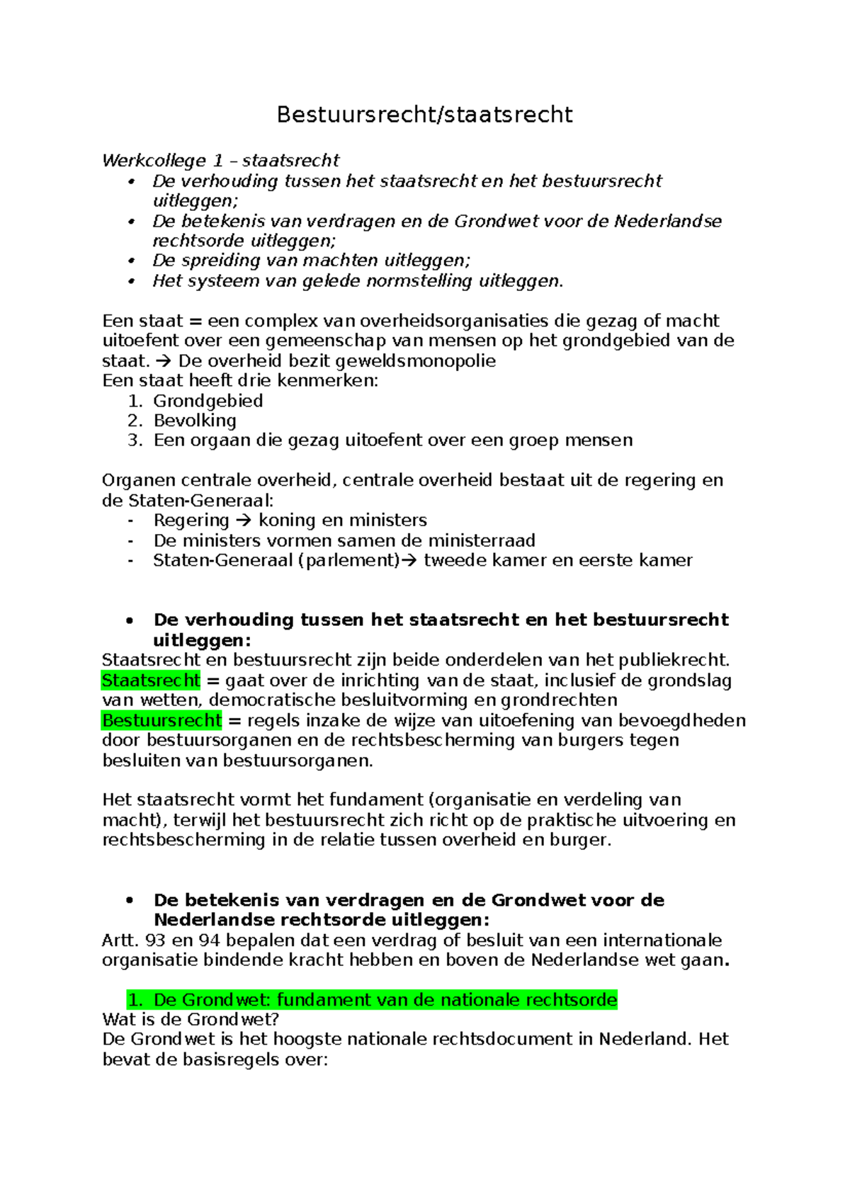 Bestuursrecht Samenvatting: Werkcollege 1-8 Overzicht en Uitleg ...