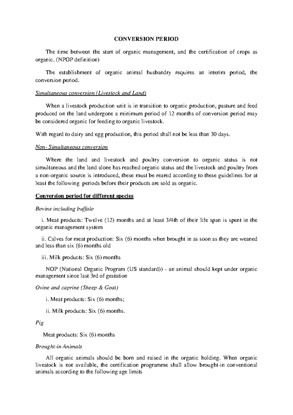 Organic Conversion Period Overview for Agricultural Certification - Studocu